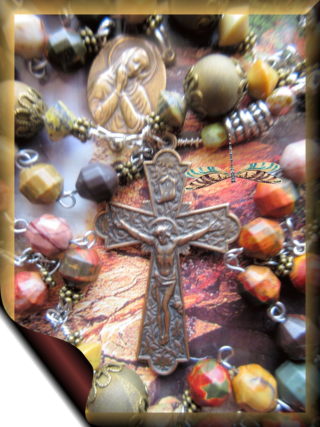 Handmade Men's Rosary Picasso Jasper Gemstone Beads Blest Holy Water ...