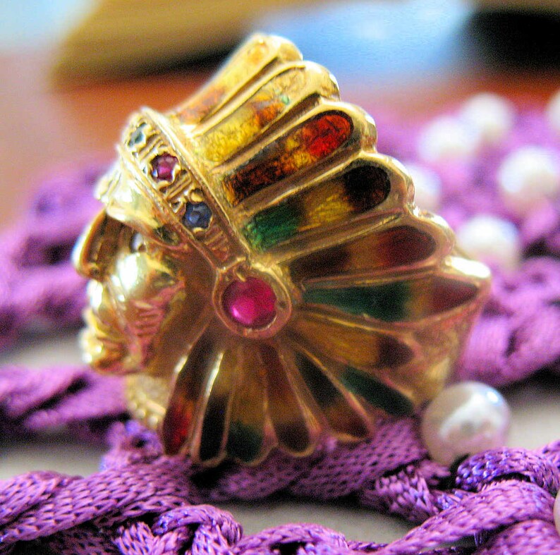 18K Solid Gold American Indian Chief Ring Vintage Signed - Etsy