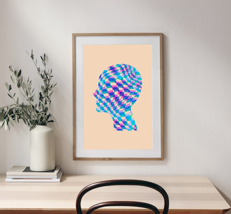 Trippy Psychedelic Colorful Face Profile Minimal Illusion Art - Etsy