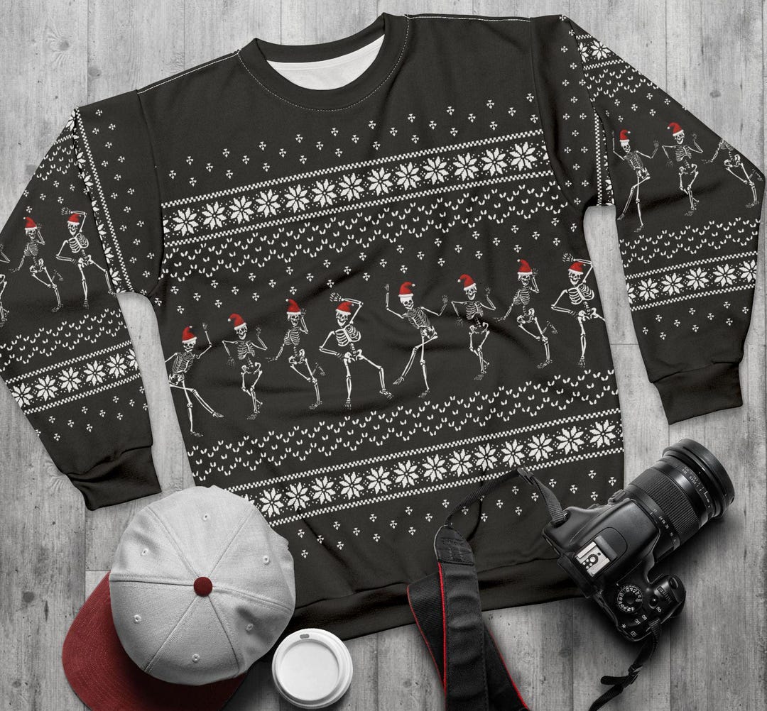 Ugly Christmas Sweater, Funny Long Sleeve Shirt, Dancing Skeletons ...