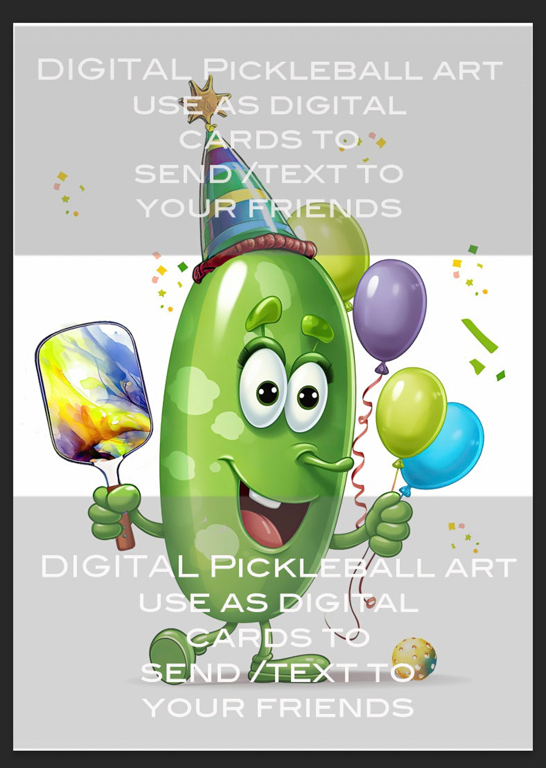 Cartoon Pickleball Birthday DIGITAL Image to Send to Your Pickleball ...