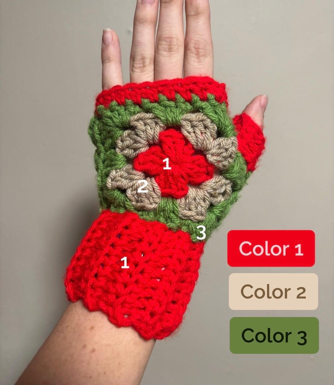 CUSTOMIZABLE Granny Square Crocheted Fingerless Gloves - Etsy