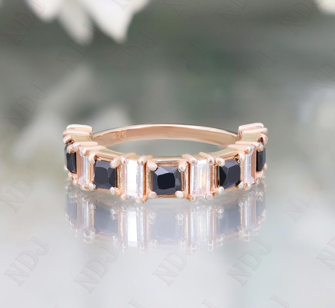 Square Black Onyx Ring Half Eternity Band Engagement Band Wedding Band ...