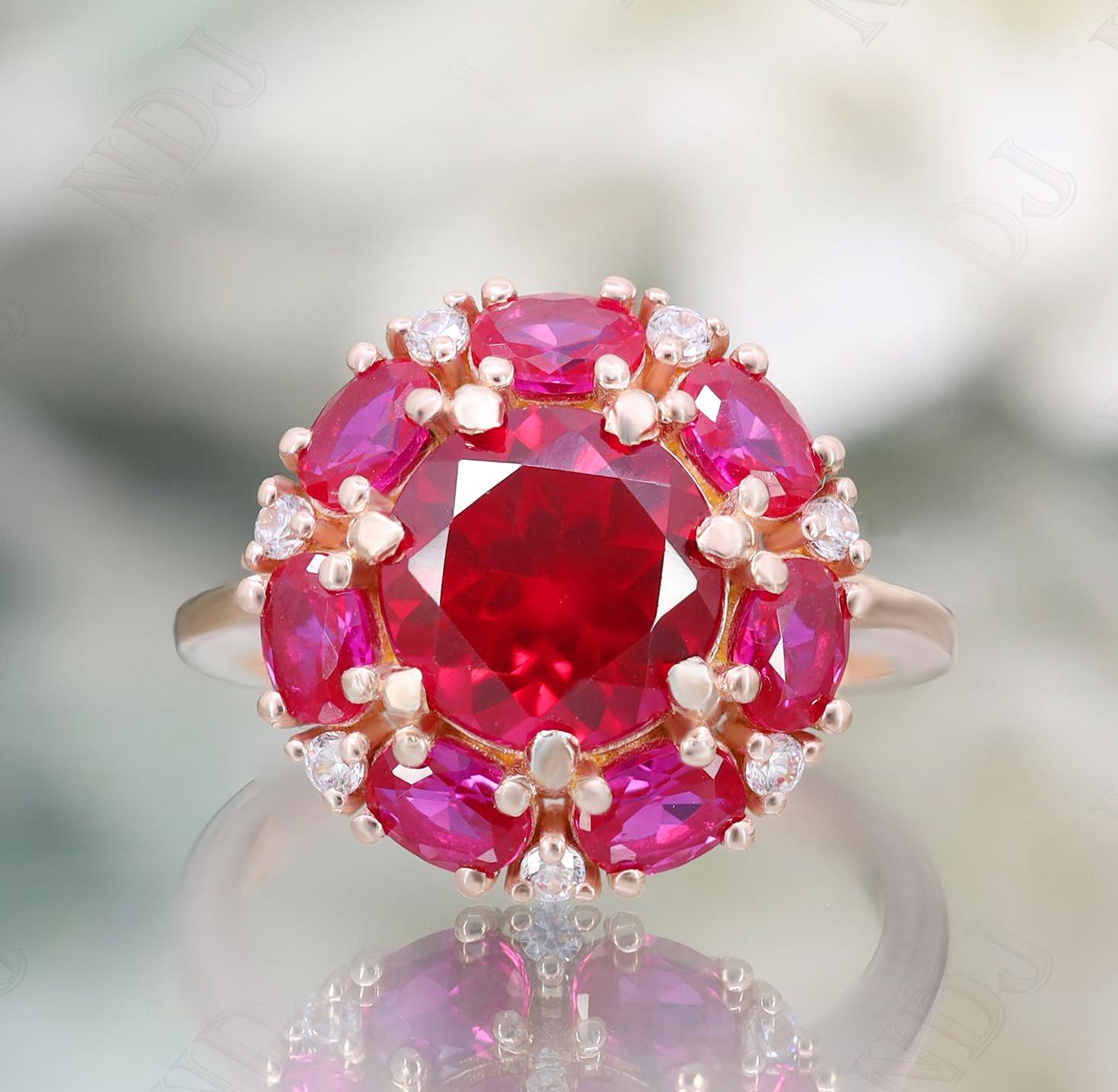 14K Rose Gold 925 Silver Round Ruby Ring Engagement Ring Gift for Wife ...
