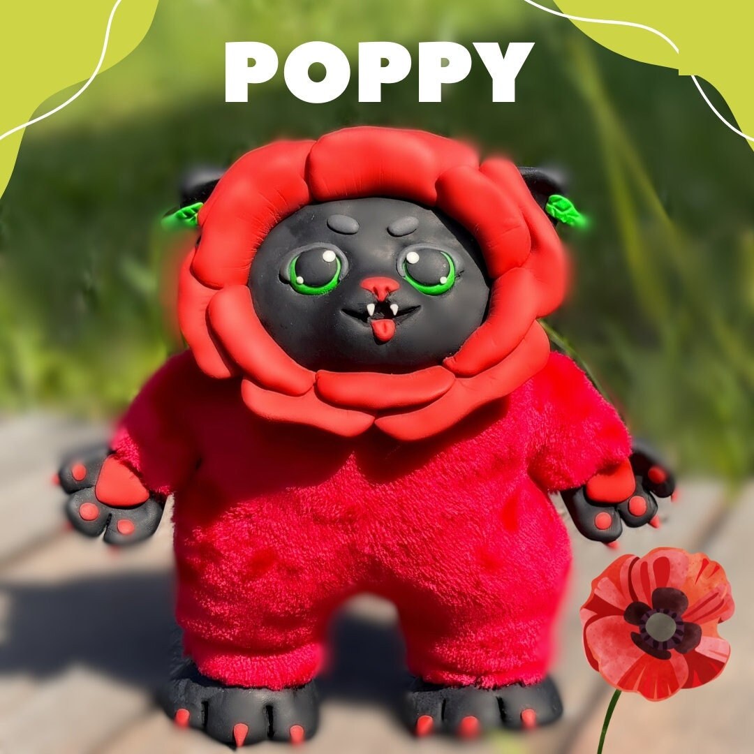 Toy Made of Fur and Polymer Clay, Collectible Clay Toy Poppy Guardian ...