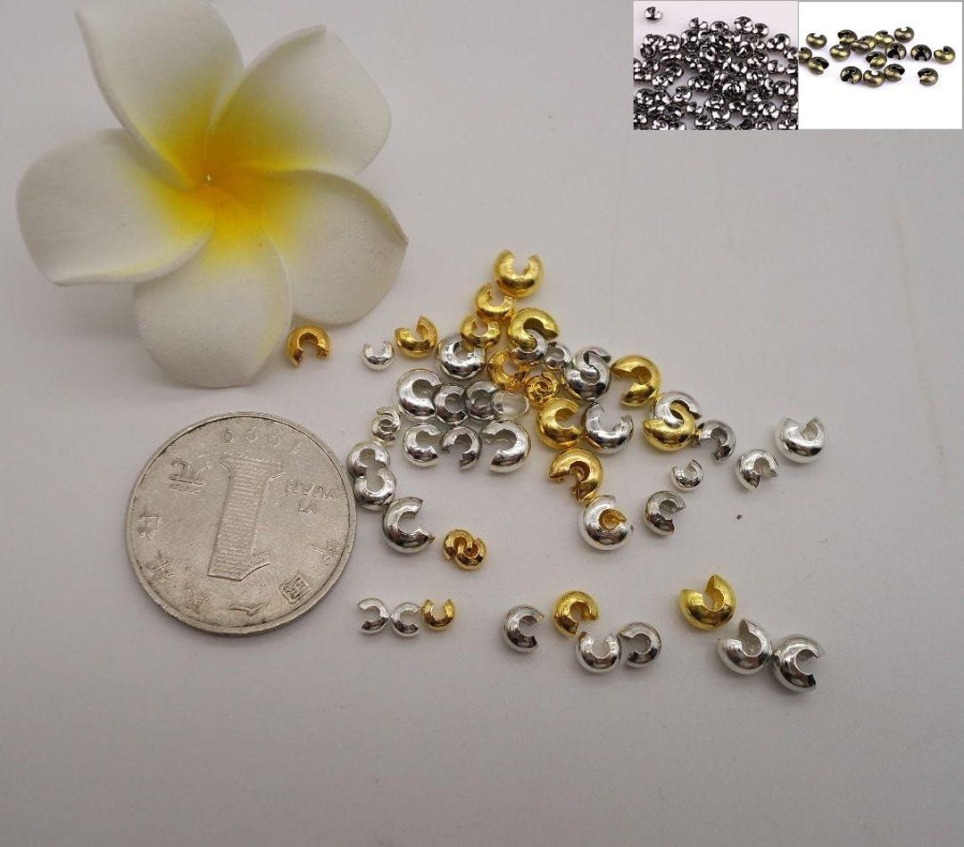 Knot Cover Crimp Beads Silver Gold Plated End Jewelry Making 3 4 or 5mm ...