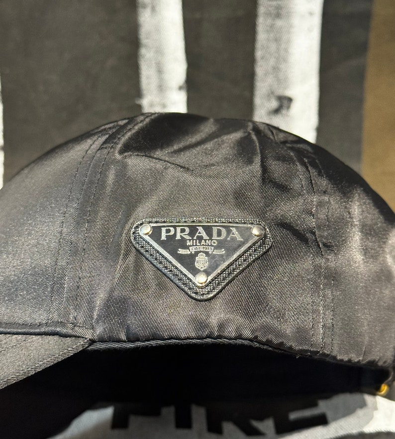 Prada Cap Vintage Black Cotton Good Condition Big White Logo - Etsy