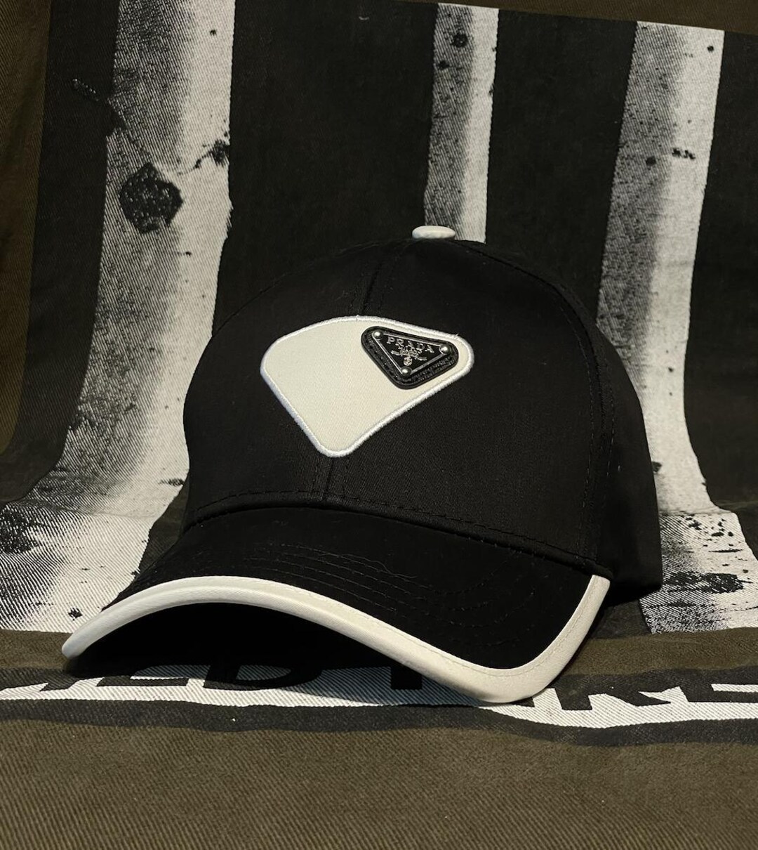 Prada Cap Vintage Black Cotton Good Condition Big White Logo ...