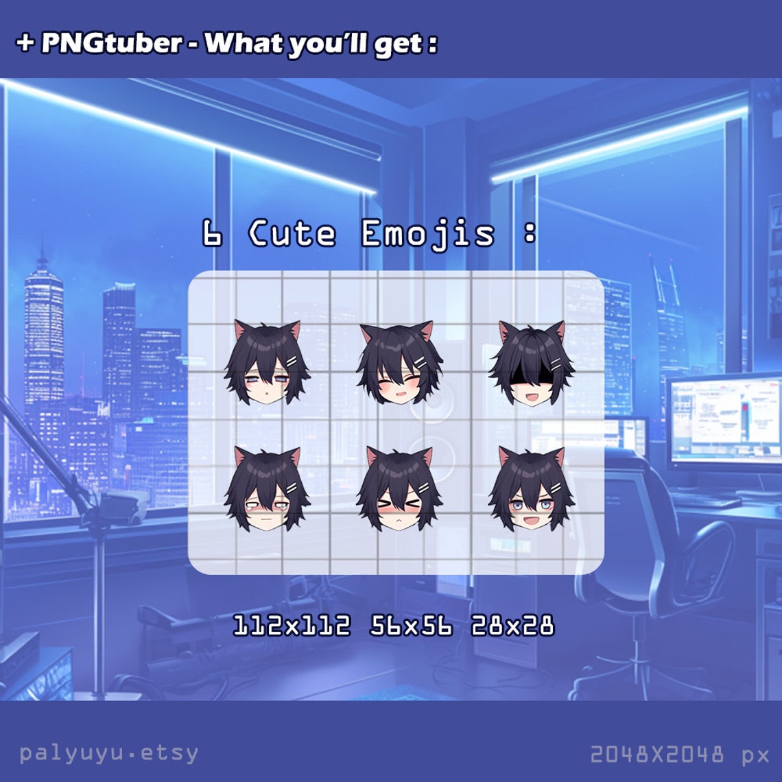 Cute Cat Boy Pngtuber | Bundle | Black Hair Male Vtuber | Emotes ...