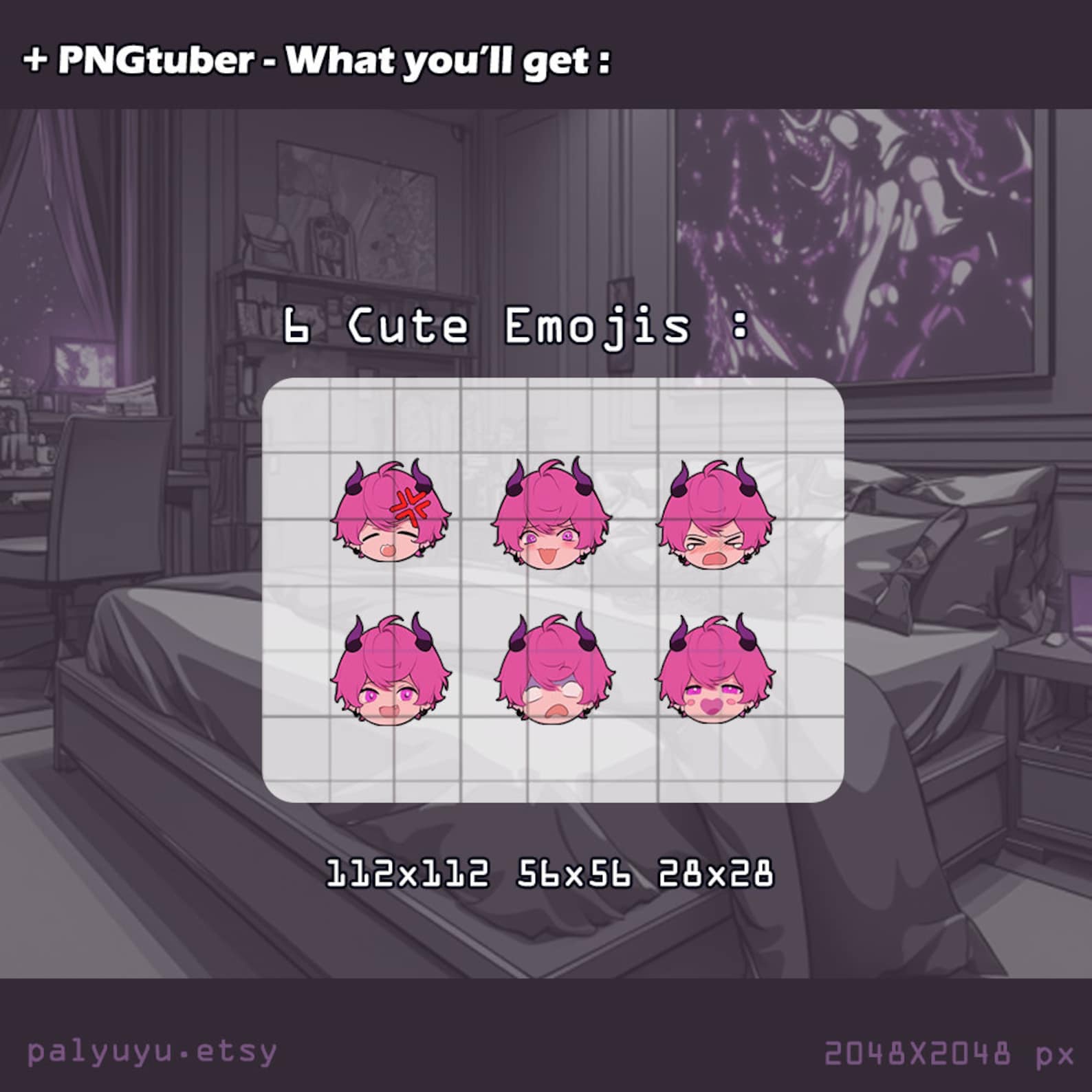 Cute Demon Boy Pngtuber | Bundle | Pink Hair Male Vtuber | Demon ...