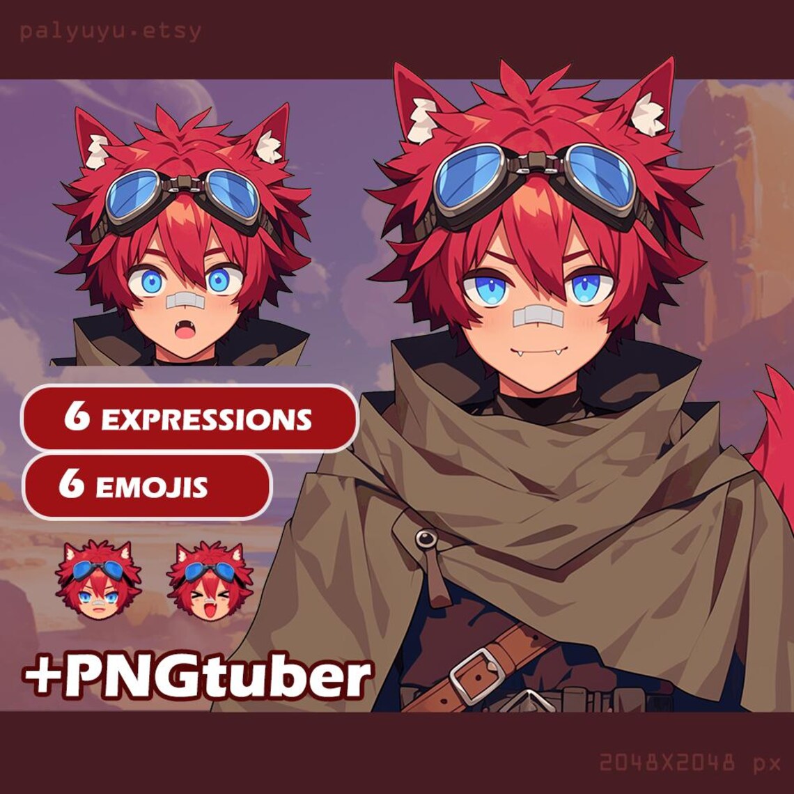 Wolf Dog Boy Pngtuber Bundle Red Hair Male Vtuber Emotes Adventurer ...