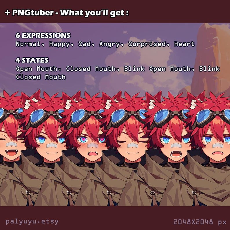 Wolf Dog Boy Pngtuber | Bundle | Red Hair Male Vtuber | Emotes ...