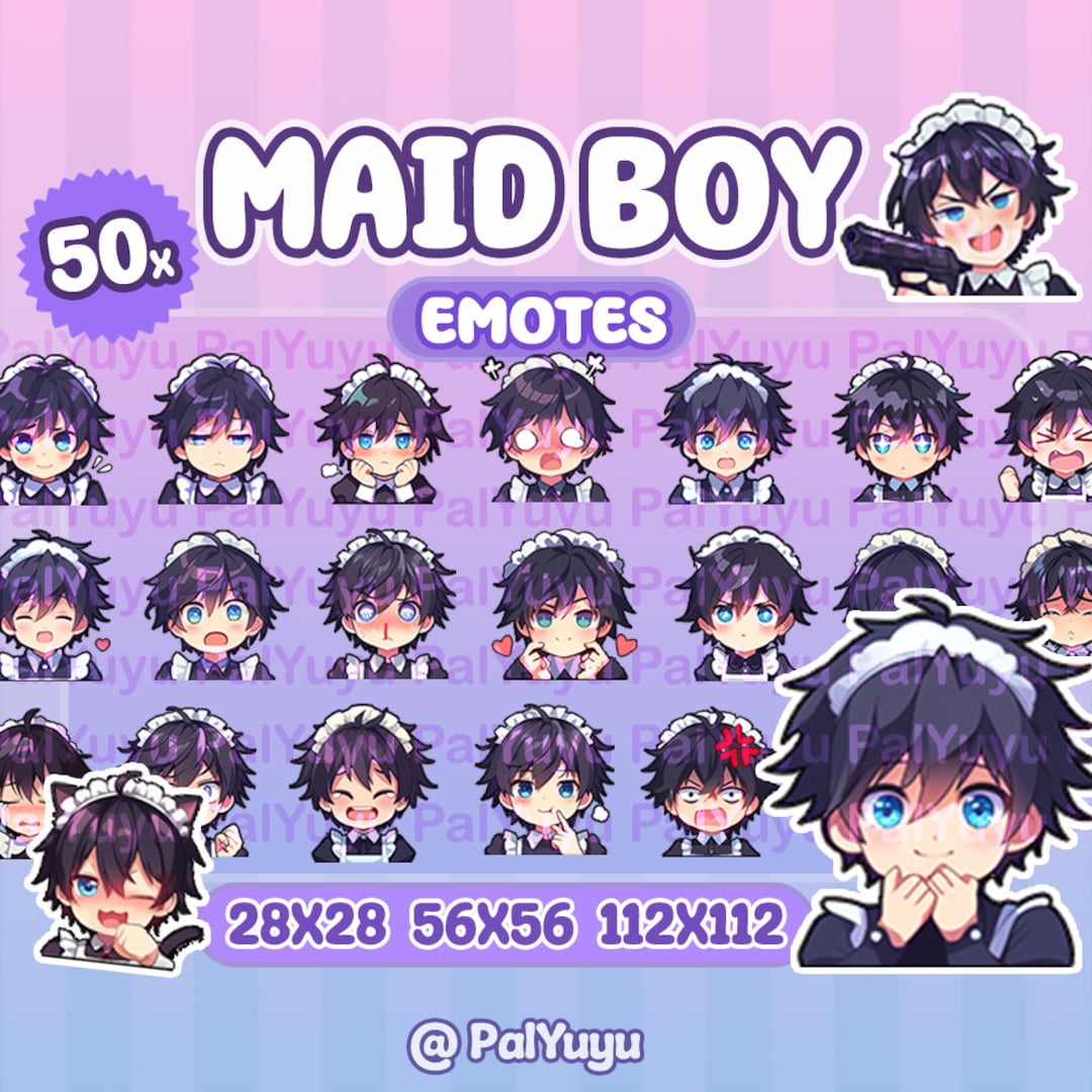 50pcs Cute Maid Boy Emotes | Black Hair Emotes | Twitch Emotes | Femboy ...