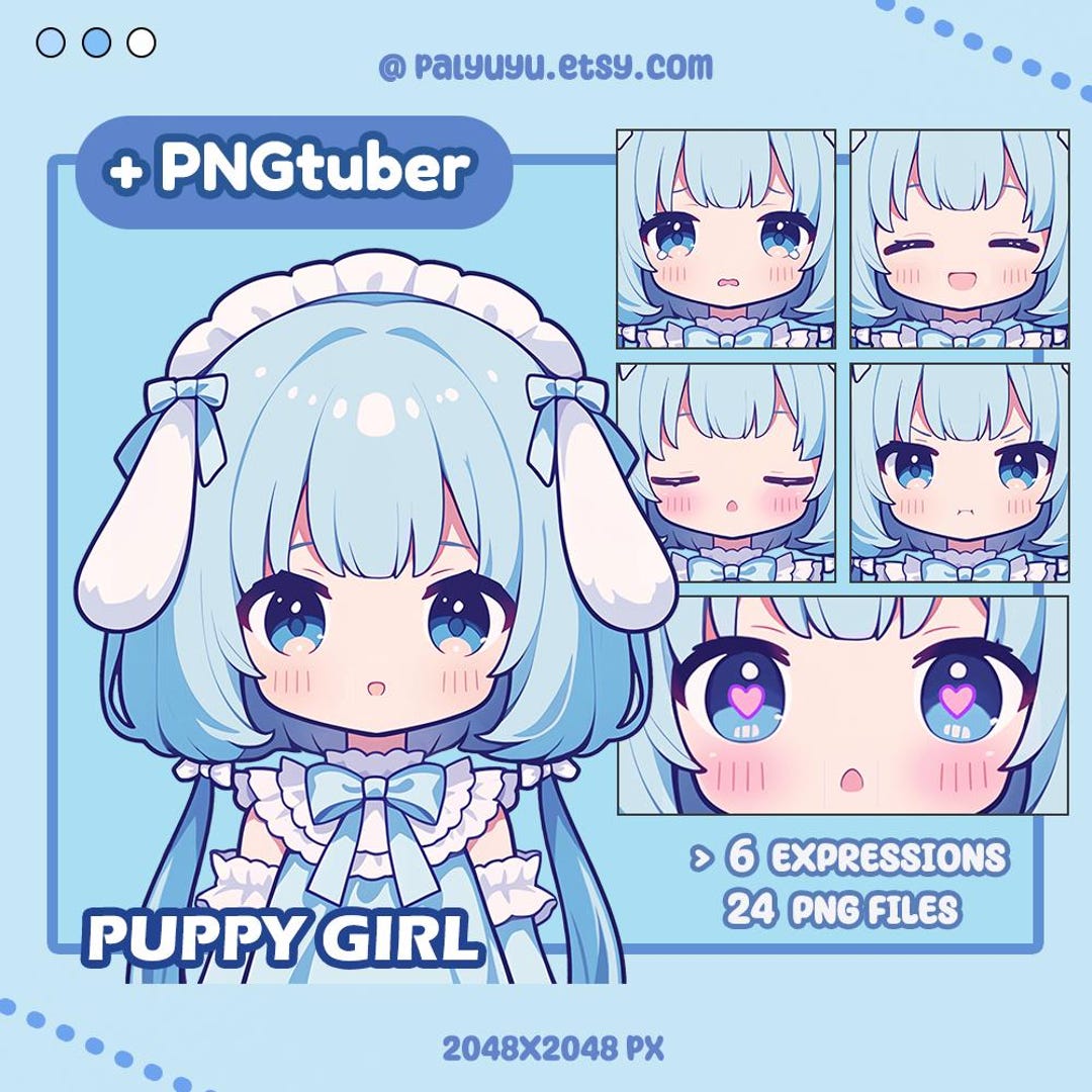 Cute Dog Girl Pngtuber Chibi Kawaii Blue Hair Ready to Use Lolita ...