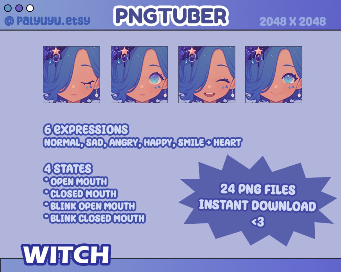 Cute Witch Pngtuber | Dark Skin | Chibi | Magic | Ready to Use | Anime ...