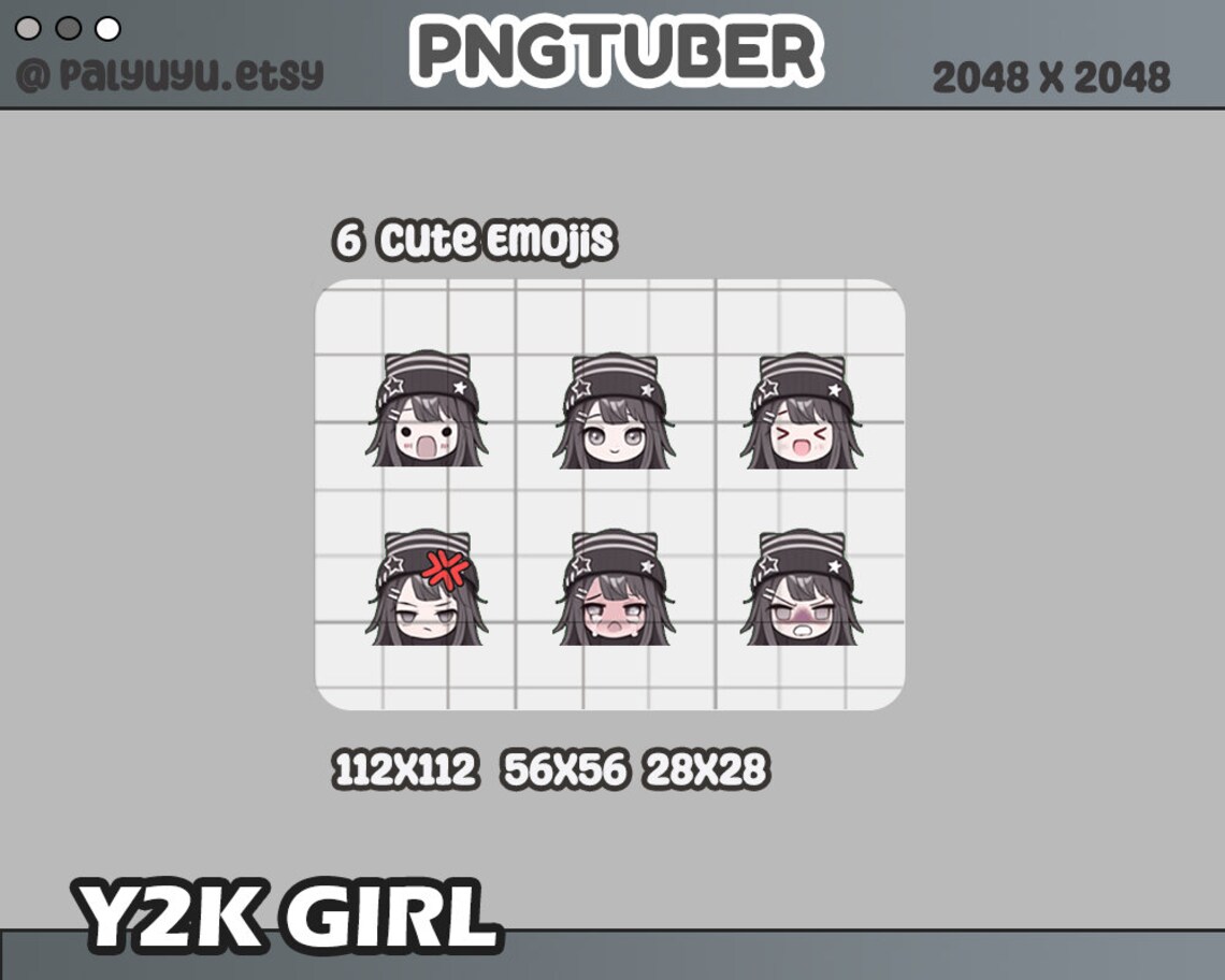 Y2K Emo Pngtuber | Bundle | Black Hair Girl Vtuber | Emotes | Ready to ...