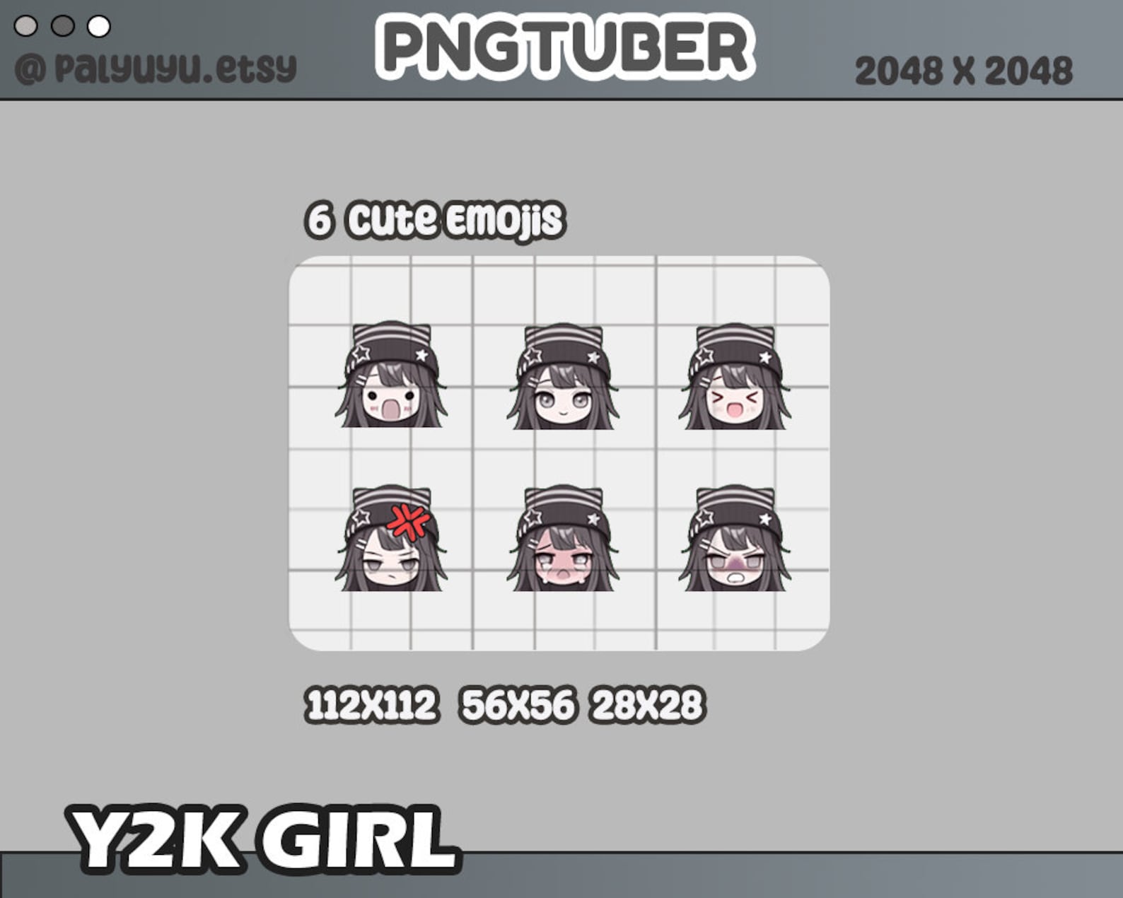 Y2K Emo Pngtuber | Bundle | Black Hair Girl Vtuber | Emotes | Ready to ...