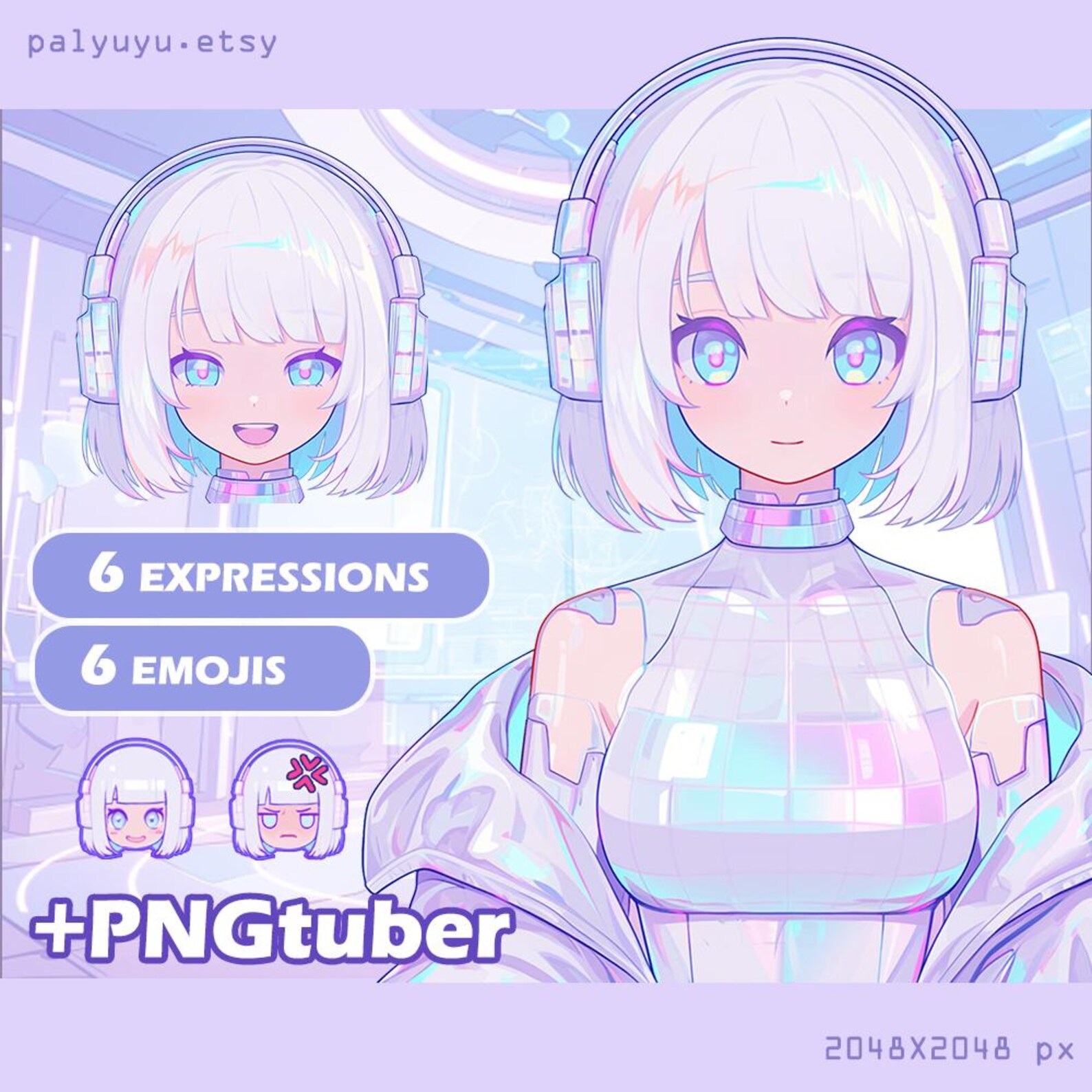 Cute Cyber Girl Pngtuber | Bundle | Ready to Use | Emotes | Futuristic ...