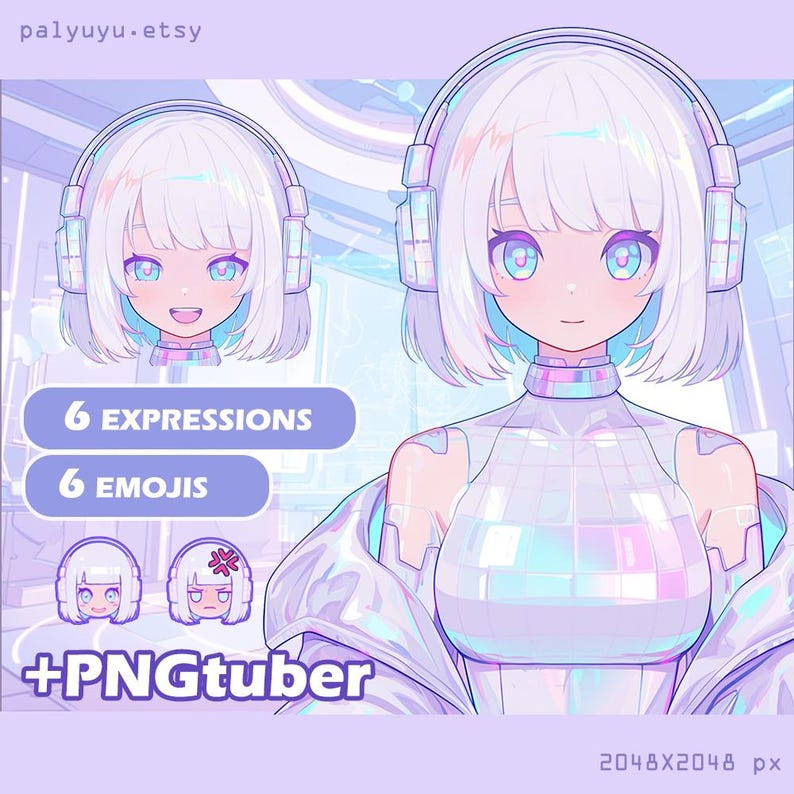Cute Cyber Girl Pngtuber | Bundle | Ready to Use | Emotes | Futuristic ...