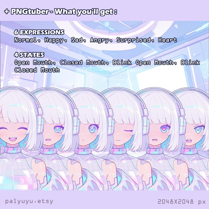 Cute Cyber Girl Pngtuber | Bundle | Ready to Use | Emotes | Futuristic ...