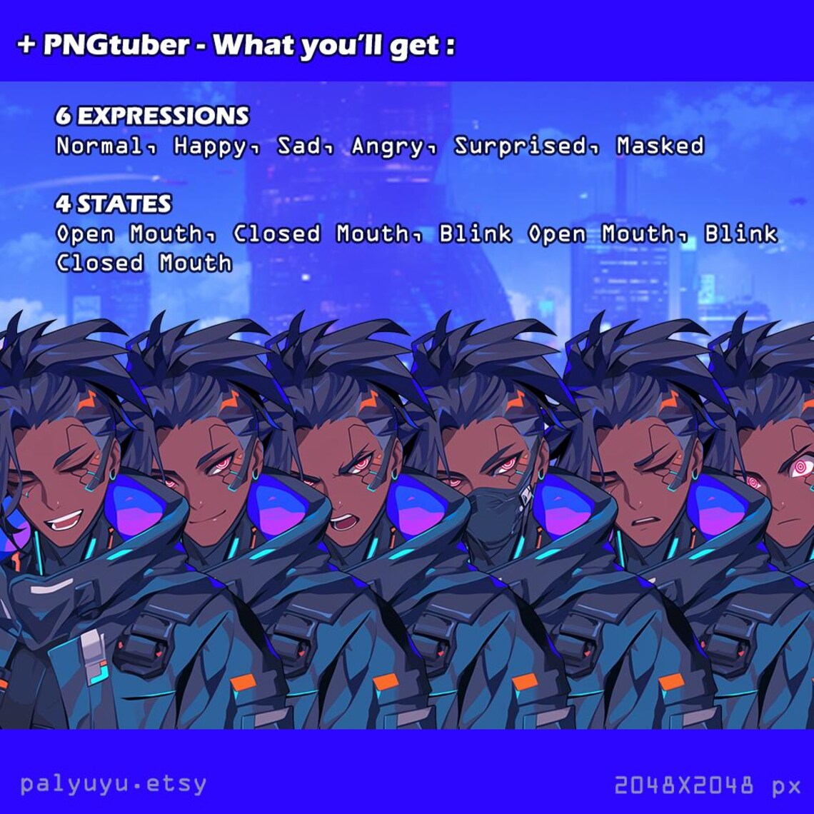 Cyberpunk Pngtuber | Bundle | Dark Skin Vtuber | Emotes | Ready to Use ...