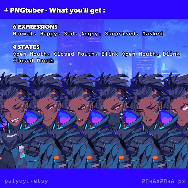 Cyberpunk Pngtuber | Bundle | Dark Skin Vtuber | Emotes | Ready to Use ...