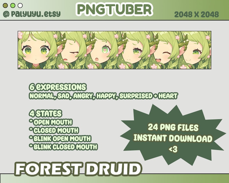 Cute Forest Druid Pngtuber | Chibi Kawaii | Ready to Use | Anime Vtuber ...