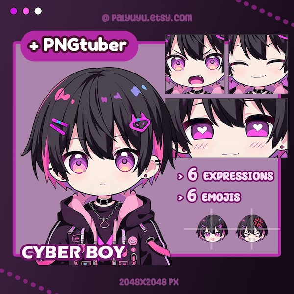 Cute Cyber Girl Pngtuber Bundle Ready to Use Emotes Futuristic Vtuber ...