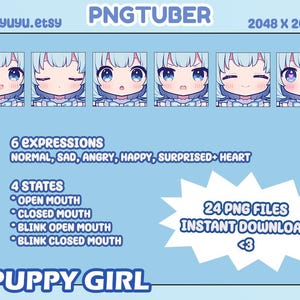 Cute Dog Girl Pngtuber Chibi Kawaii Blue Hair Ready to Use Lolita ...