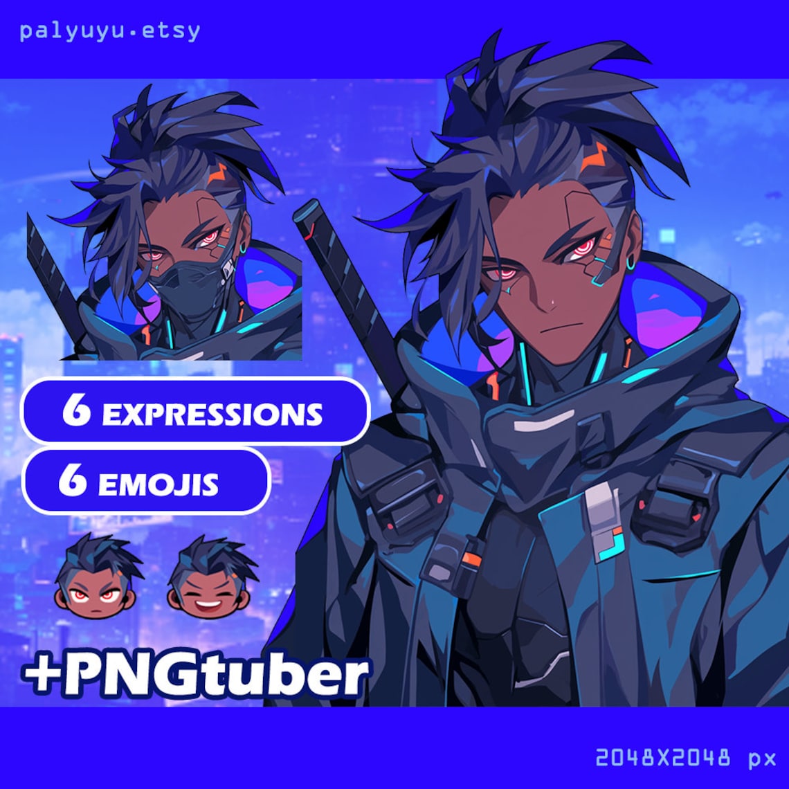 Cyberpunk Pngtuber | Bundle | Dark Skin Vtuber | Emotes | Ready to Use ...