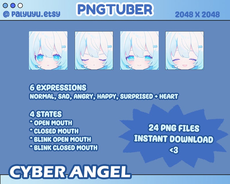 Cute Cyber Angel Pngtuber Kawaii Ready to Use Anime Vtuber Model ...