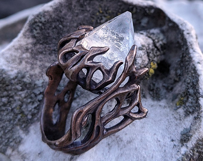 Apophyllite Pyramid Ring - Adjustable Spiral Ring in Bronze or Silver ...