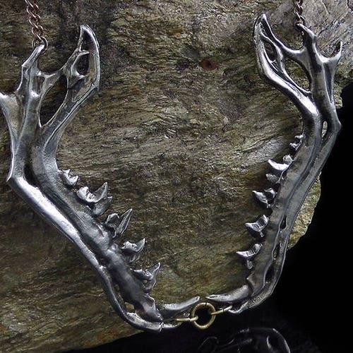 Predator Collar Jawbone Necklace in White Brass or Sterling | Etsy