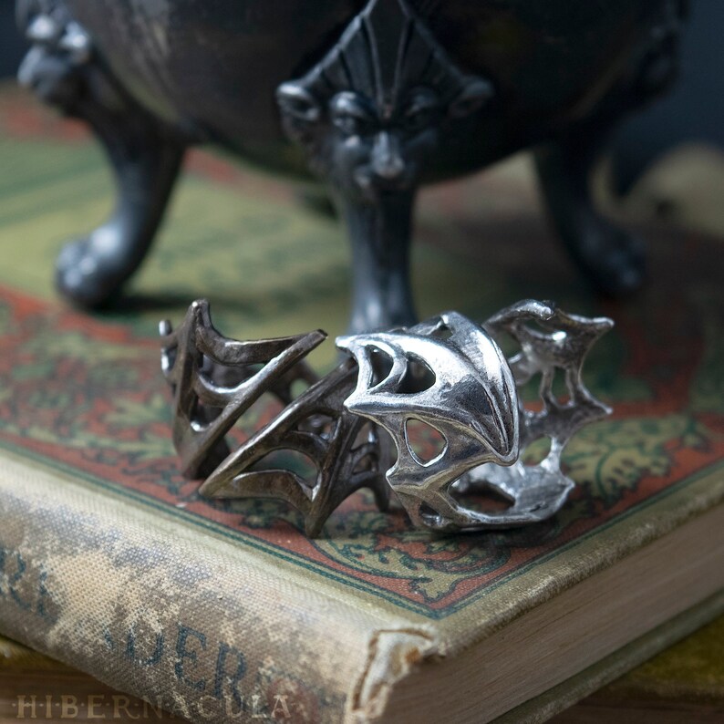 Nocturne - Bat Wing Spiral Ring in Bronze or Silver - Etsy