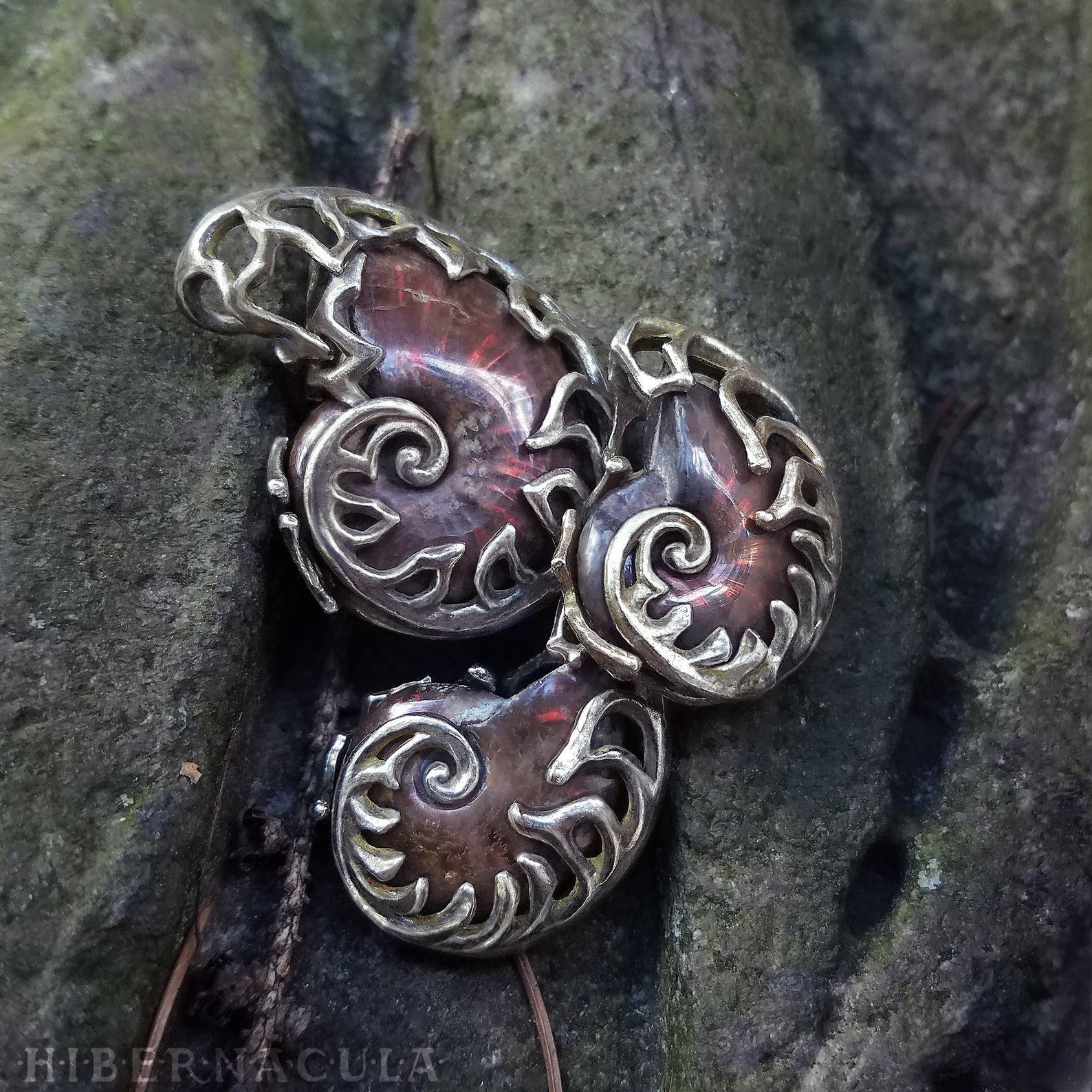 Ammonite Reliquary Fossil Red Opal Ammonite in Bronze or - Etsy