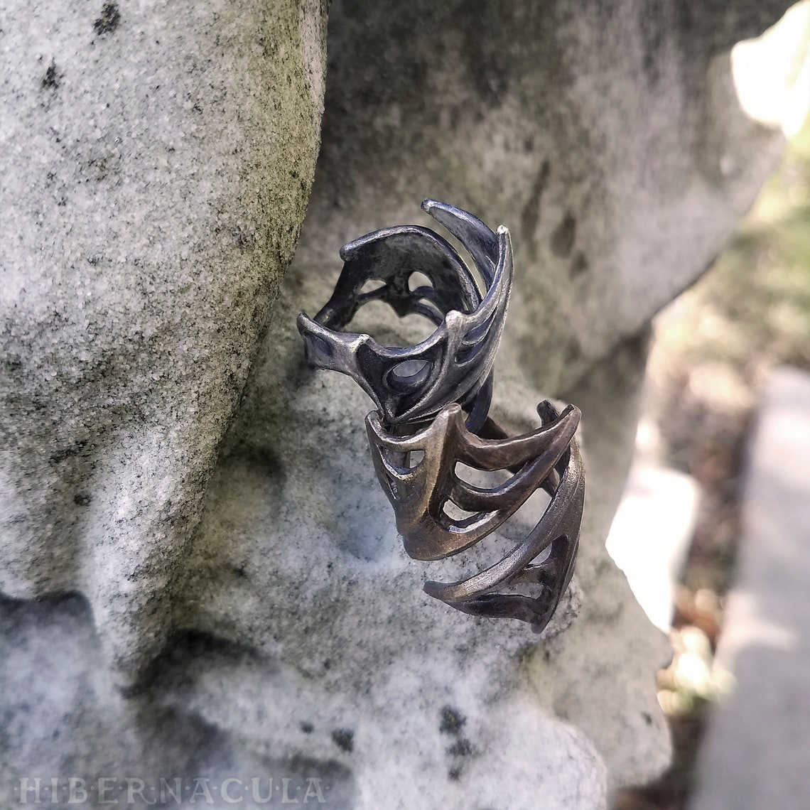 Nocturne - Bat Wing Spiral Ring in Bronze or Silver - Etsy