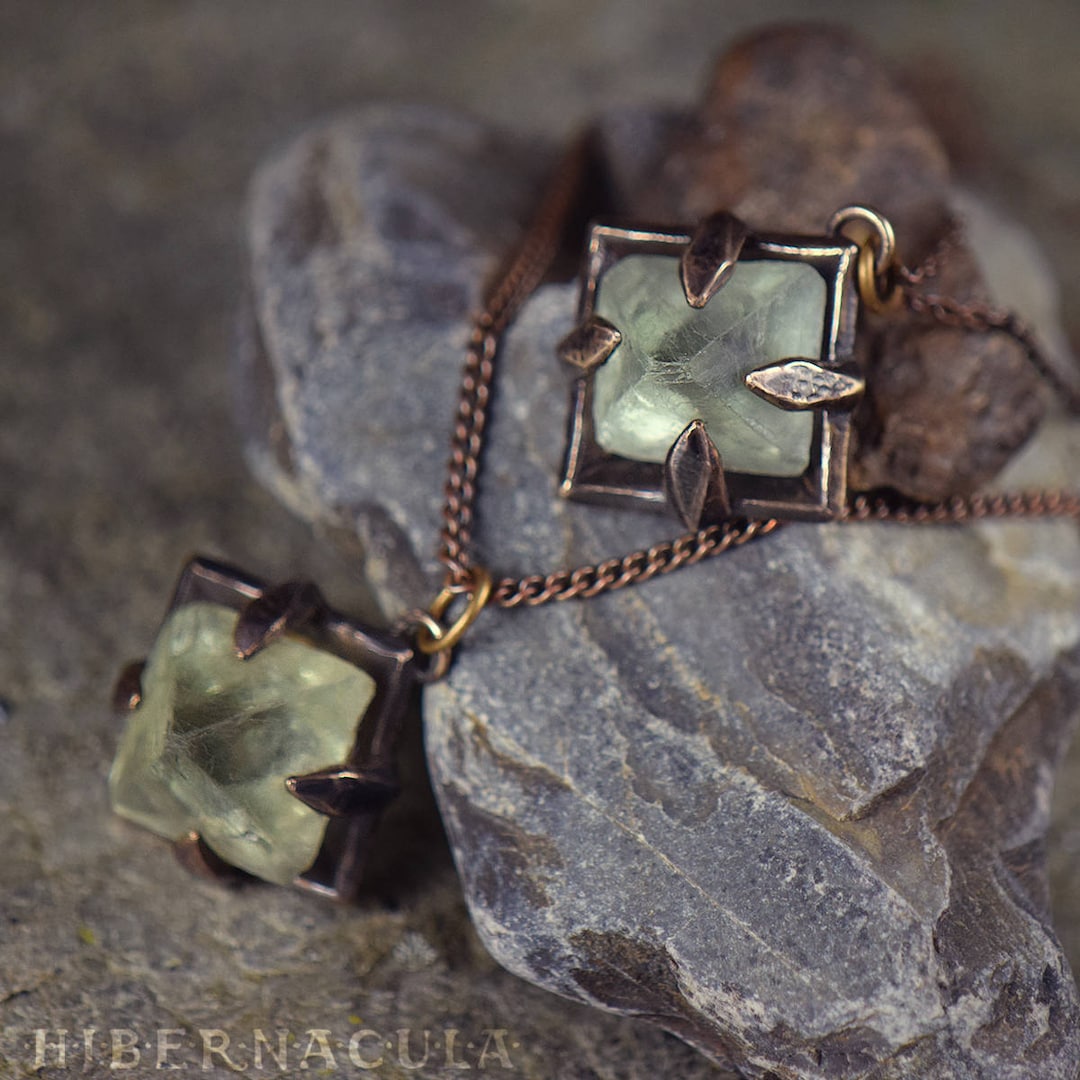 Focus Crystal – Raw Fluorite Octahedron in Bronze & Sterling Silver - Etsy