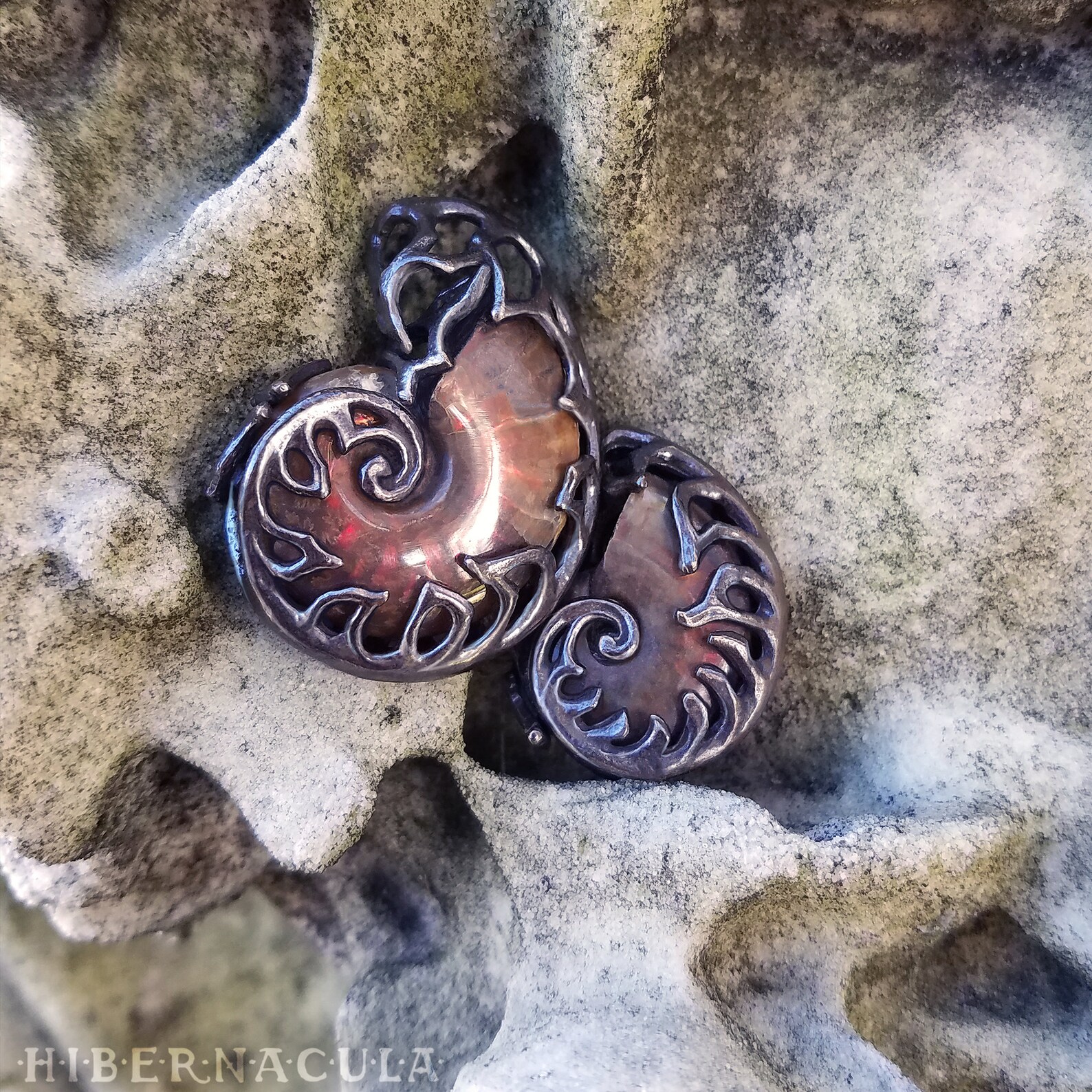 Ammonite Reliquary Fossil Red Opal Ammonite in Bronze or - Etsy