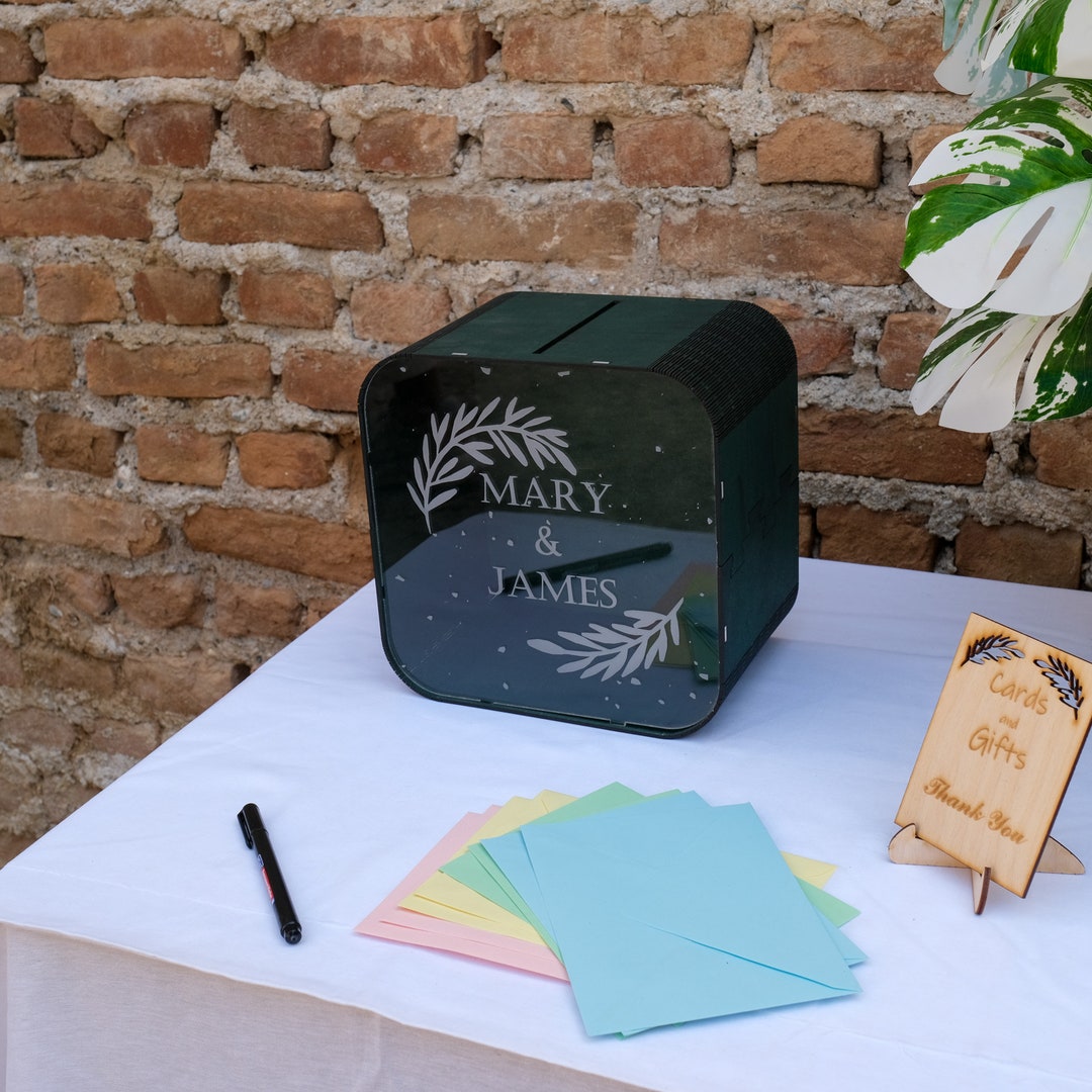 Personalized Card Box for Wedding With Acrylic Glass, Wooden Cards and ...