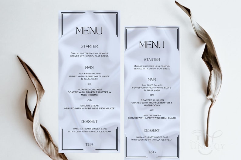 Modern Black & White Wedding Menu Template | Canva Editable | Elegant ...