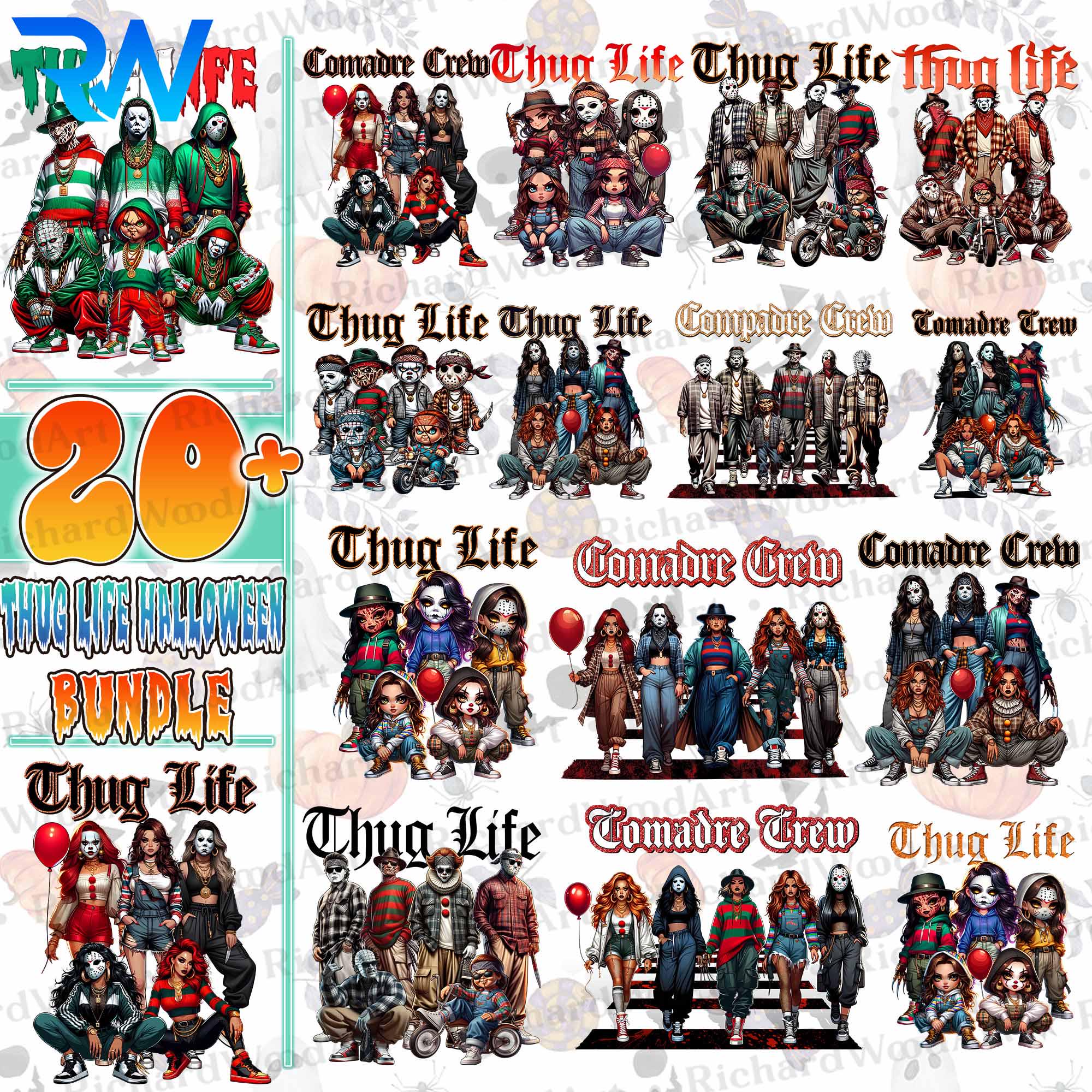 10 Halloween Horror Friend Png Bundle, Horror Movie Comadre Crew Png ...