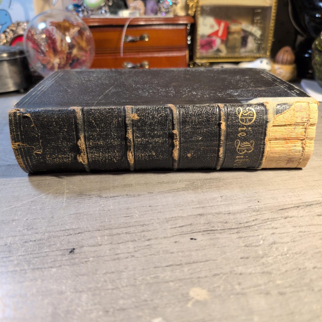 Antique German Bible Print Date 1890 Leather Bound German Family Bible ...