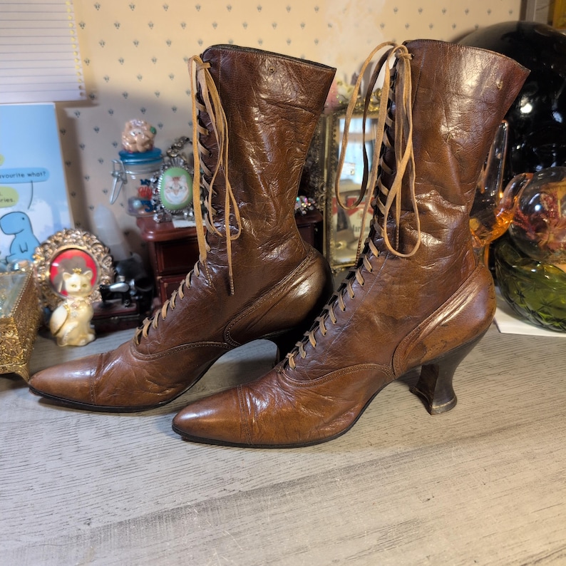 Antique Victorian Era Boots Restored Leather Shoes Laced up Antique ...