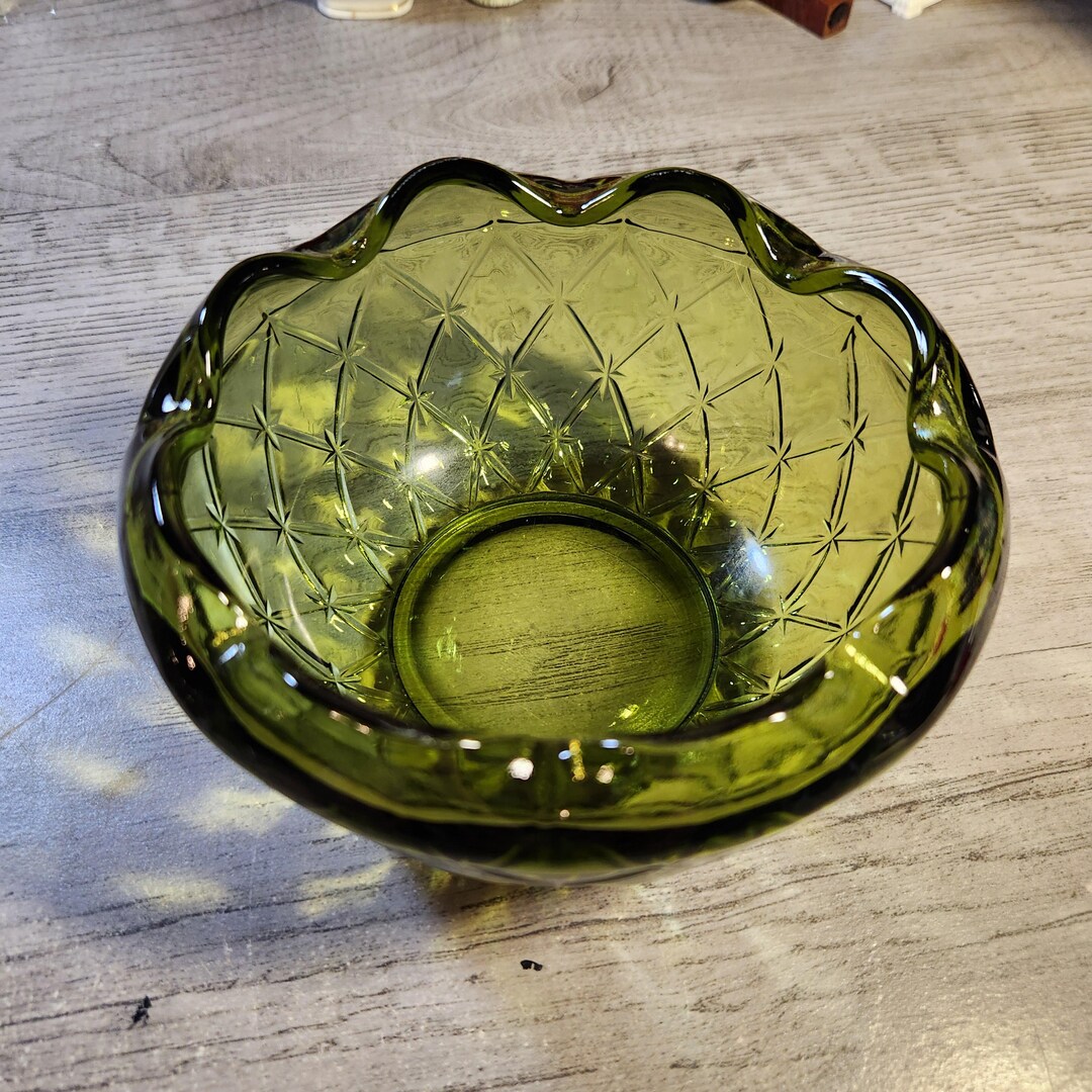 Depression Era Carnival Glass Bowl Green Carnival Glass Candy Dish ...