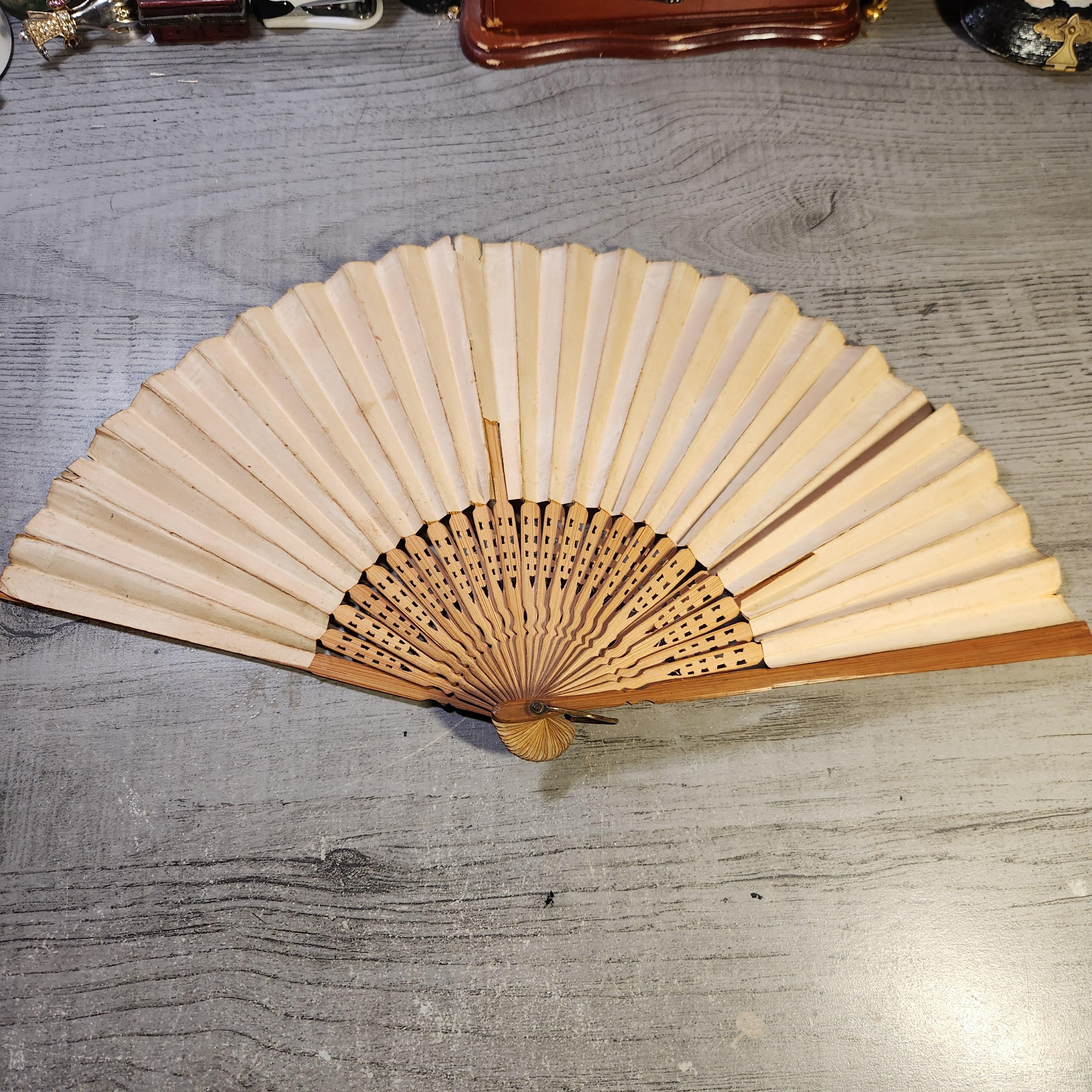 Real Victorian Era Folding Hand Fan 1800s Paper Fan Hand Painted Early ...