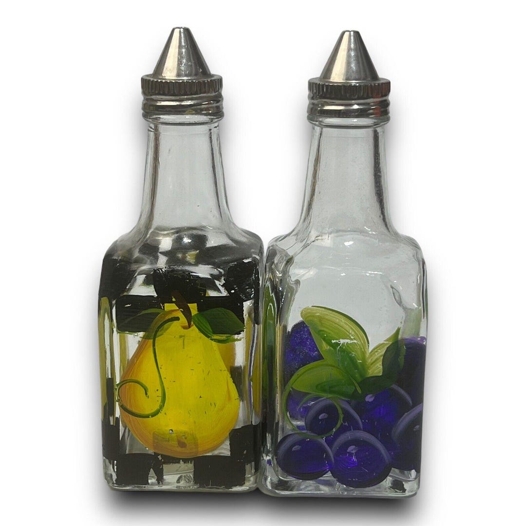 Hand Painted Glass Grape Cruets Oil Vinegar 4 Oz Lot of 2 - Etsy