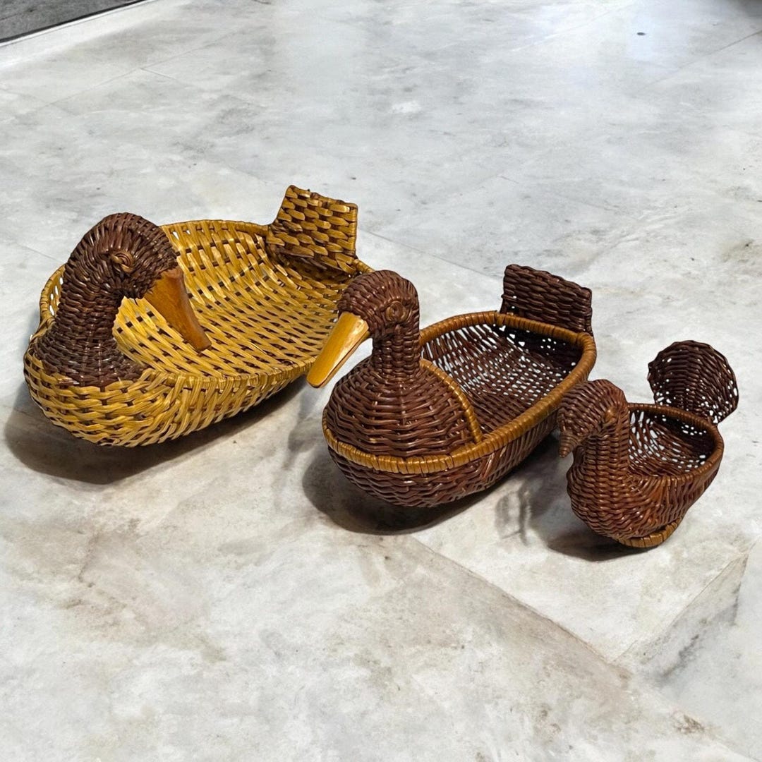 Vintage Wicker Rattan Duck Woven Basket Small Boho Decor - Etsy