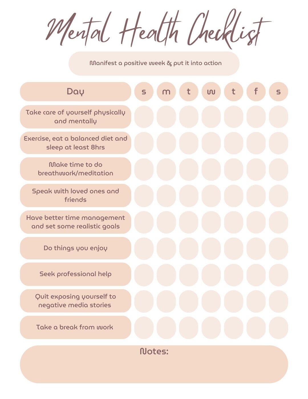 Mental Health Checklist - Etsy