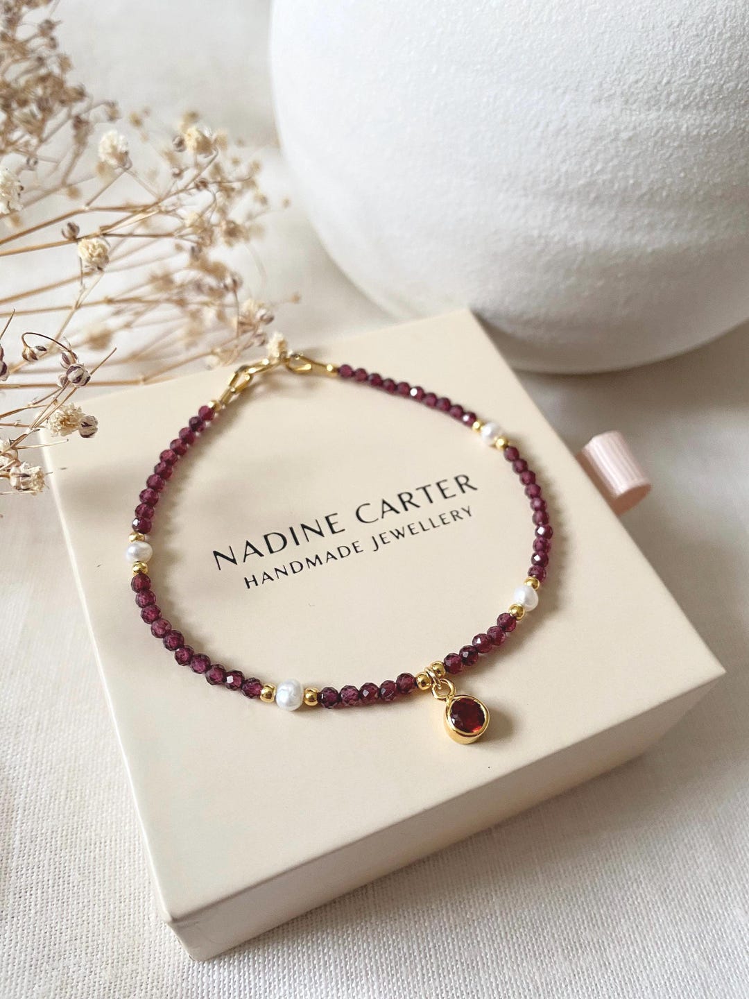 Red Garnet and Pearl Bracelet. Freshwater Pearls, Gold Vermeil Beads ...