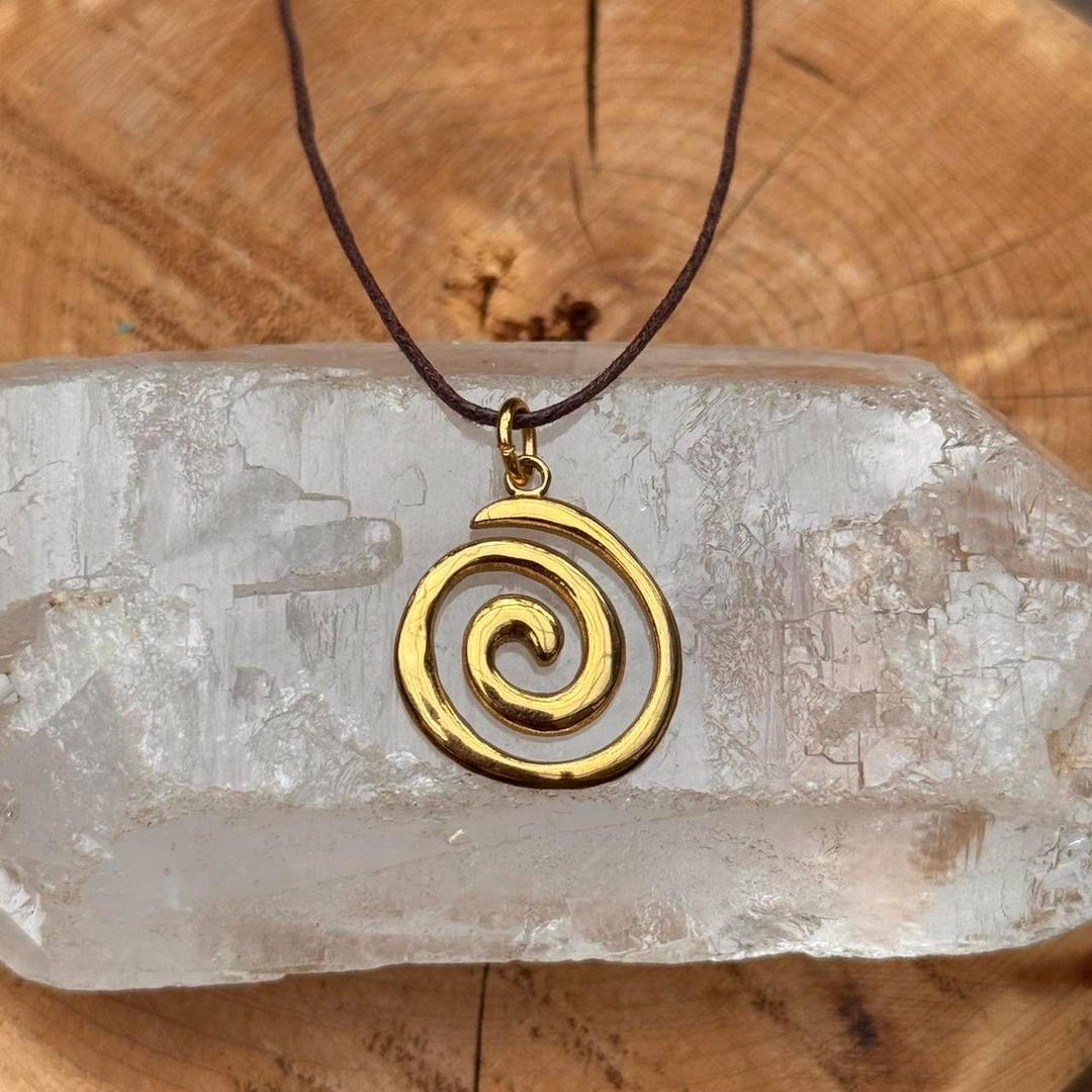 Gold Swirl Necklace ꧂ Brown Cord Bohemian Simple Handmade Jewelry ...